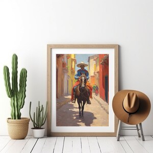 Extra Large Mexican Charro Wall Art, Rustic Earth Tone Cowboy Digital ...