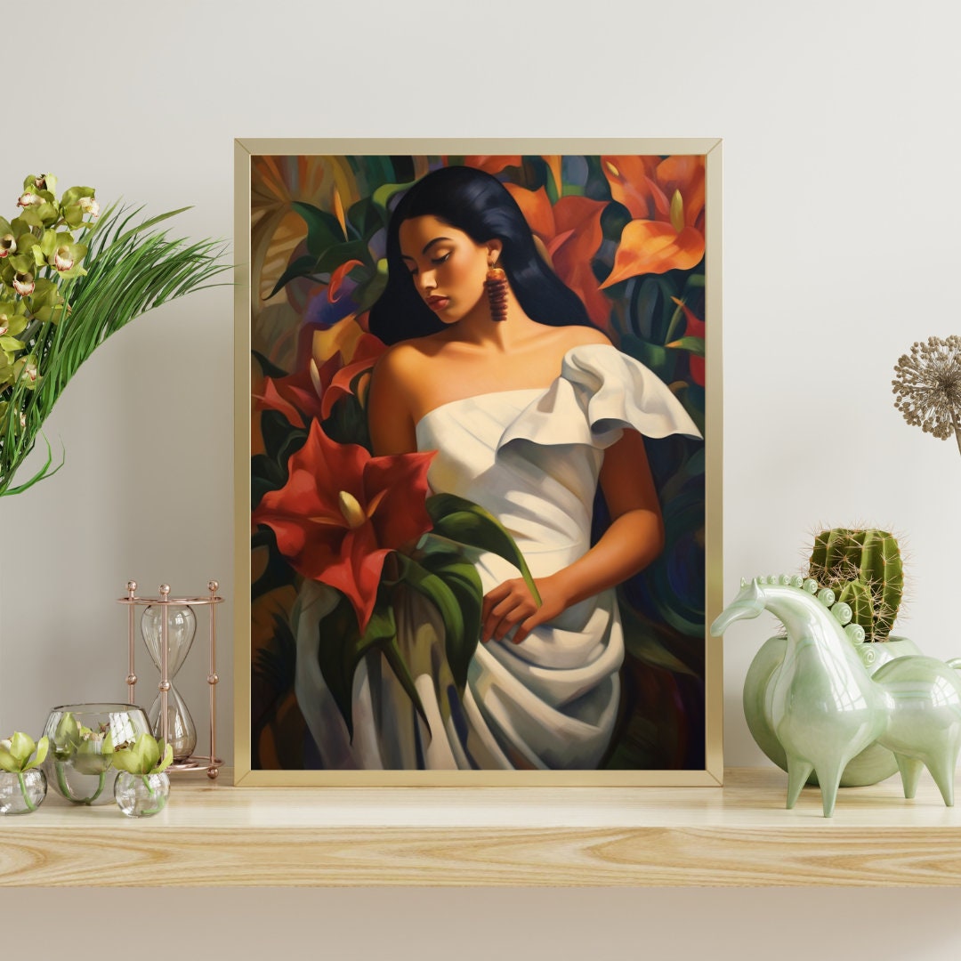 Mexican Folk Art, Hispanic Calla Lily Flower Oil Painting, Southwestern ...