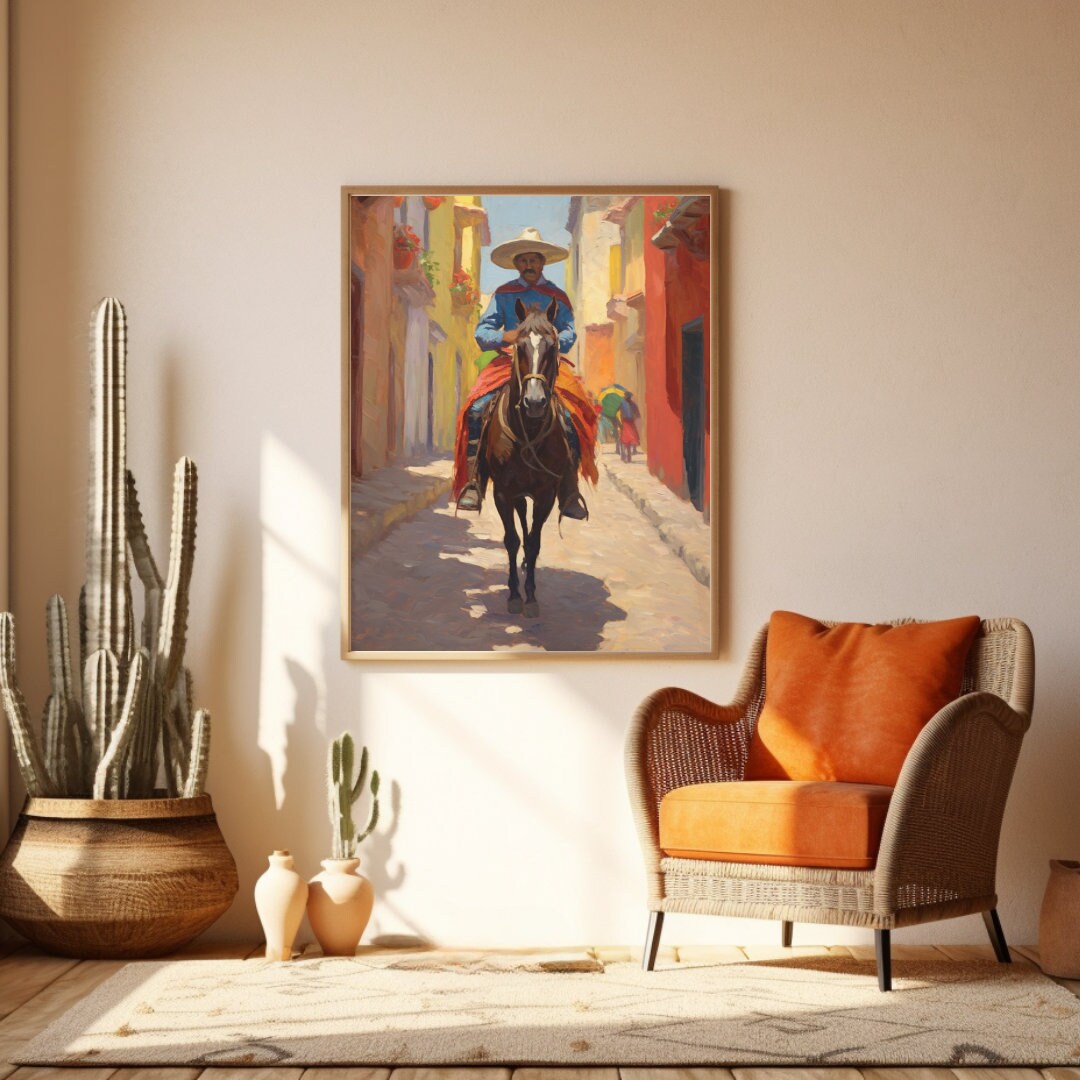 Extra Large Mexican Charro Wall Art, Rustic Earth Tone Cowboy Digital ...