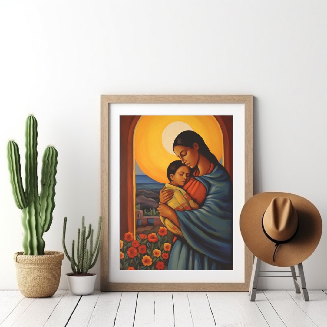 Printable Antique Mexico Mary and Jesus Oil Painting Hispanic - Etsy