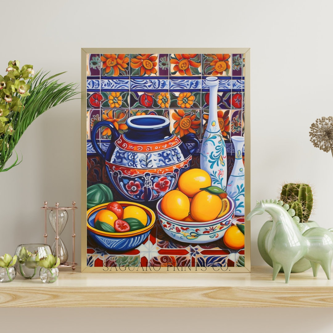 Mexican Kitchen Art, Lemon Wall Art, Talavera Pottery Painting, Rustic ...