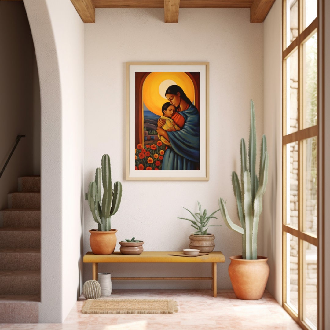 Printable Antique Mexico Mary and Jesus Oil Painting Hispanic - Etsy