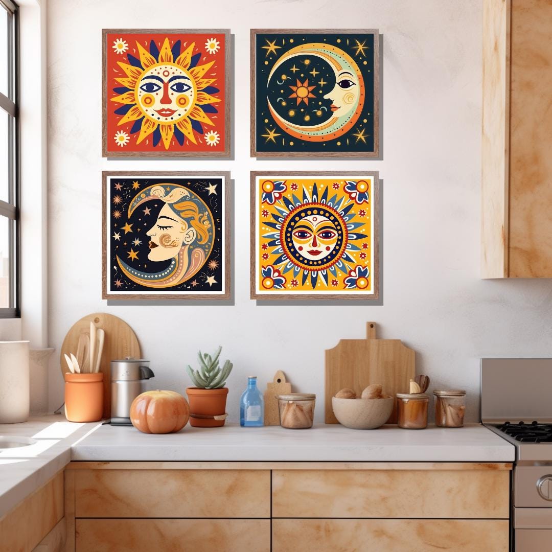 Mexican Kitchen Wall Art, Gallery Set of 4 Talavera Tile Matte Poster ...