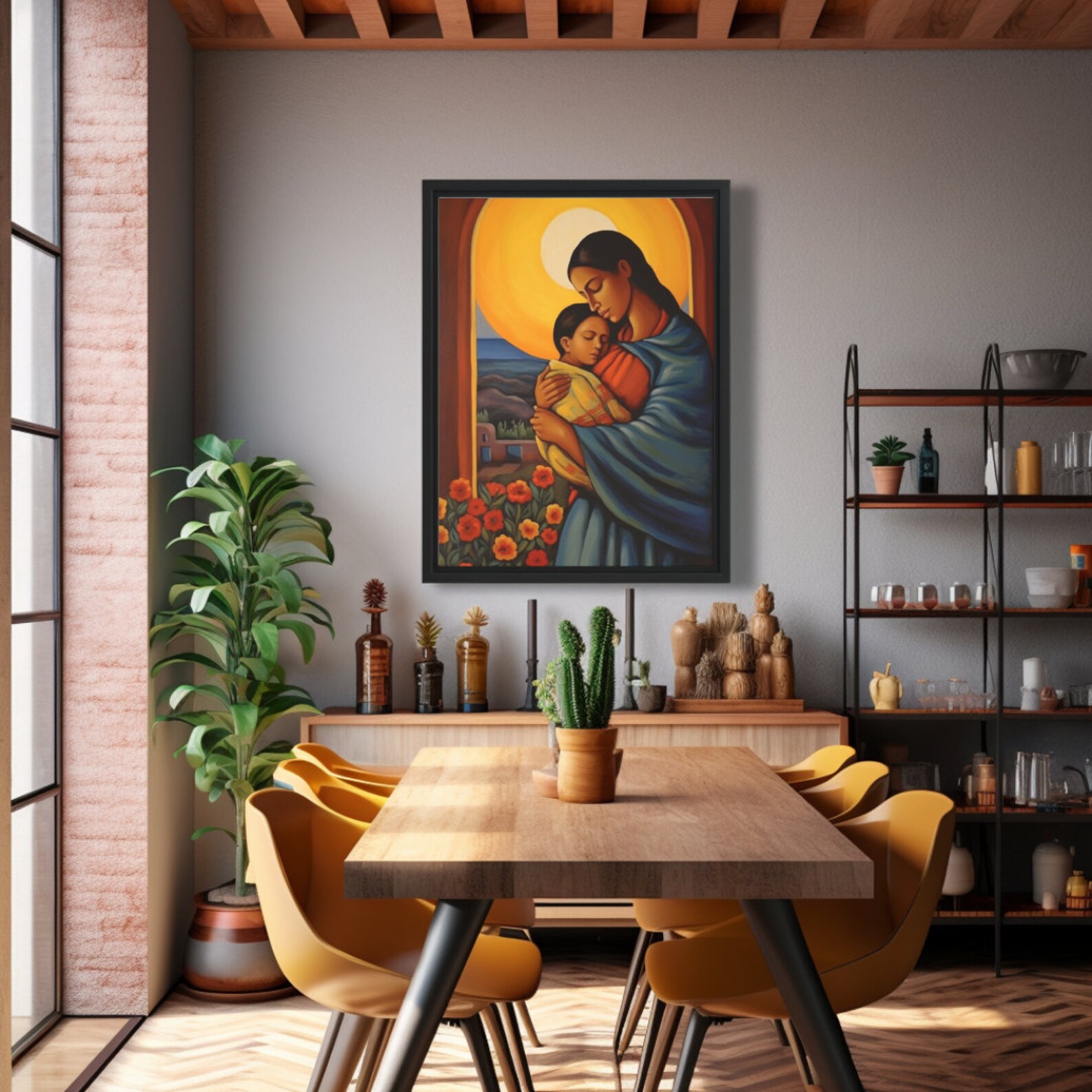 Printable Antique Mexico Mary and Jesus Oil Painting, Hispanic Folk Art ...