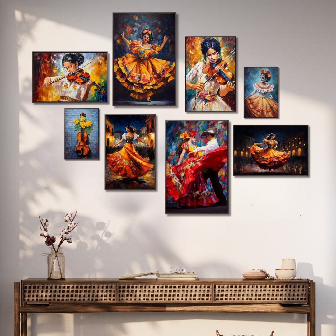 Vintage Mexican Folk Art 8 Piece Gallery Set, Folklorico Dancer and ...