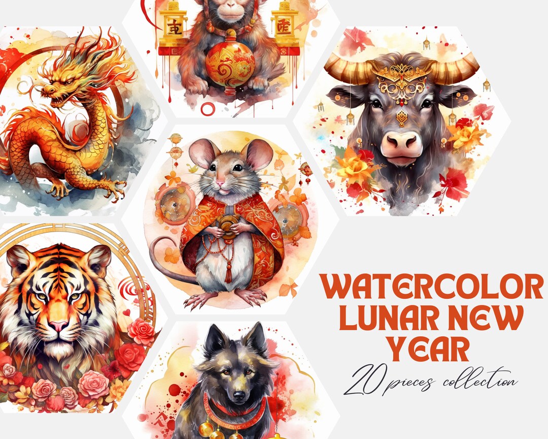 Watercolor Lunar New Year Clipart Chinese Zodiac Animals - Etsy