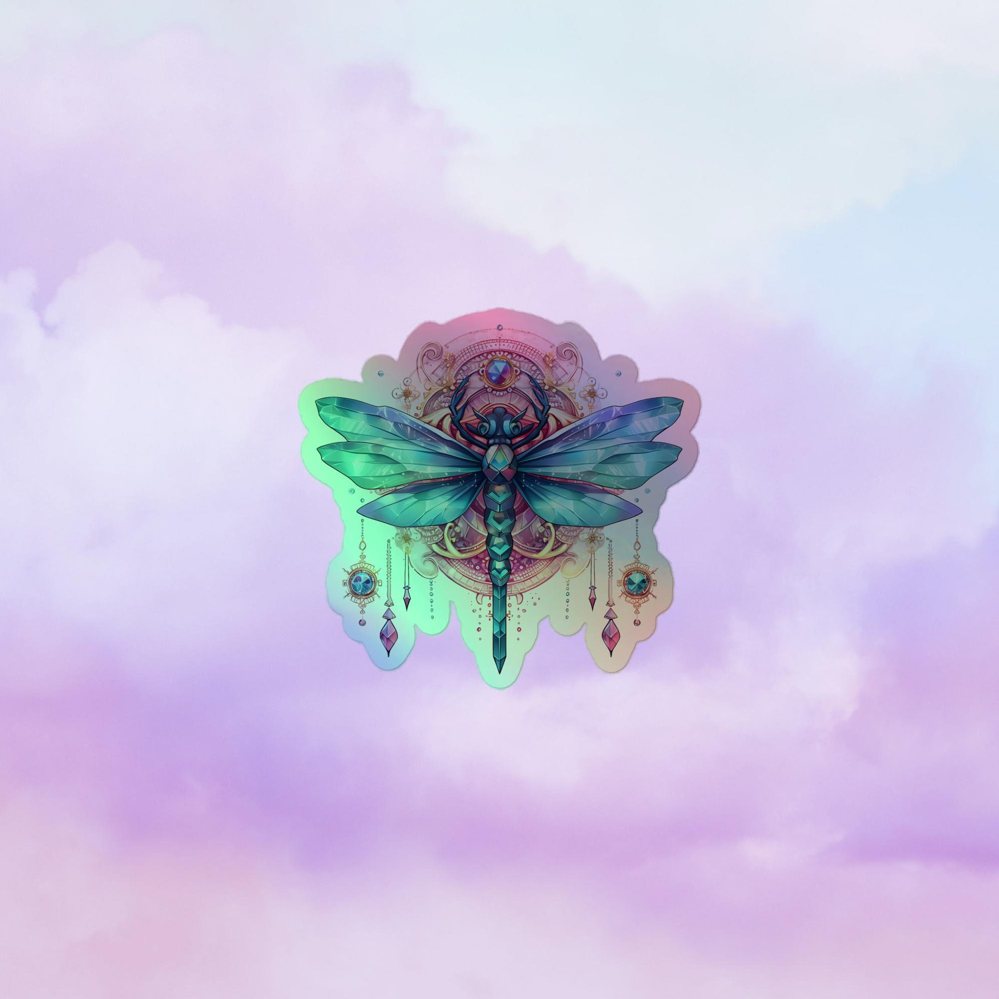 Cute Crystal Dragonfly Holographic Vinyl Sticker Magical Dragonfly ...