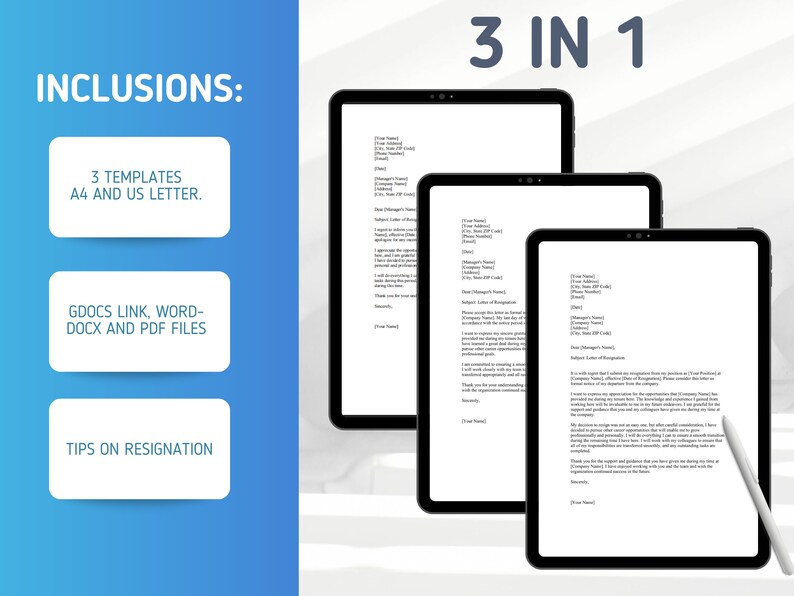 Resignation Letter Template Microsoft Word/google Docs/pdf Notice ...