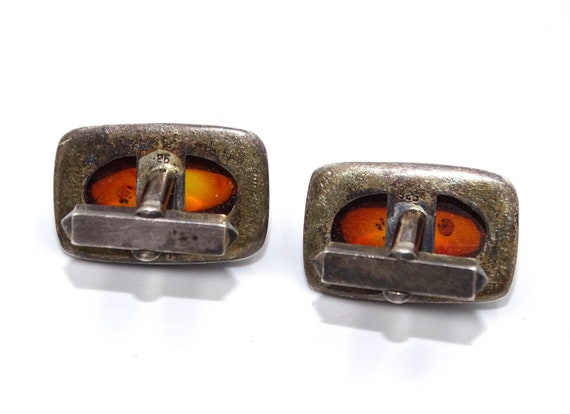 Art Deco 925er Silber Manschettenknöpfe mit Bernstein - Gem