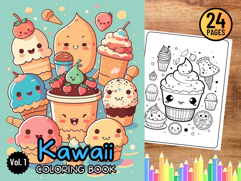 24 Kawaii Dessert Collection Coloring Pages, Adults + Kids - Instant ...