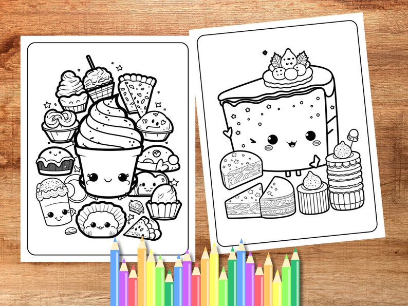 24 Kawaii Dessert Collection Coloring Pages, Adults + Kids - Instant ...