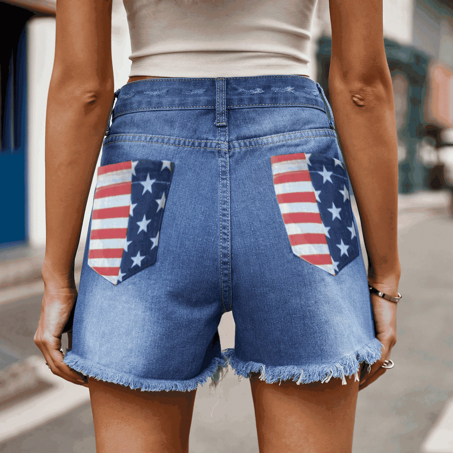 American Flag Pockets High Waisted Shorts