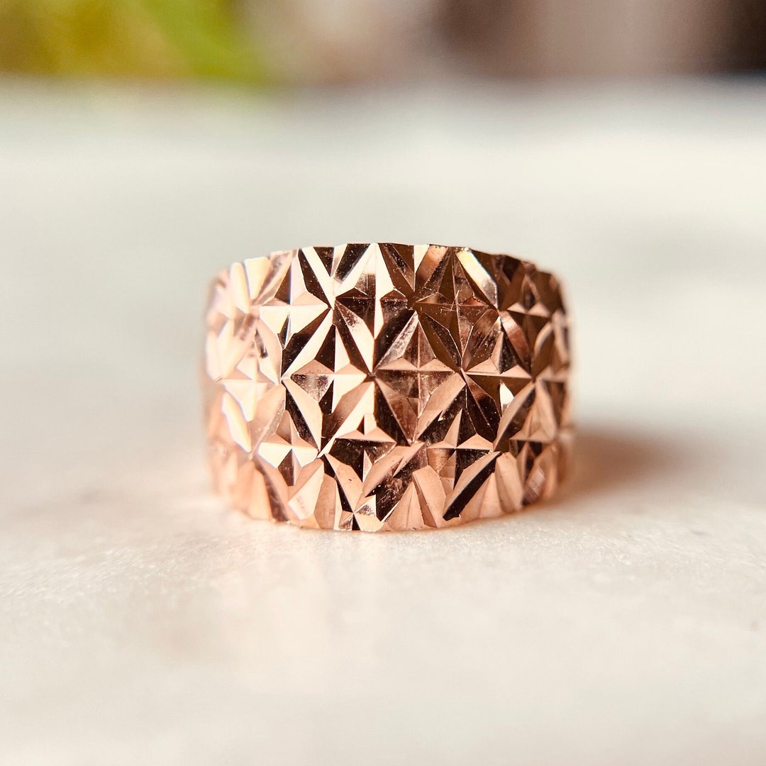 Diamond Cut 14K Rose Gold Textured Cigar Band Ring - Etsy