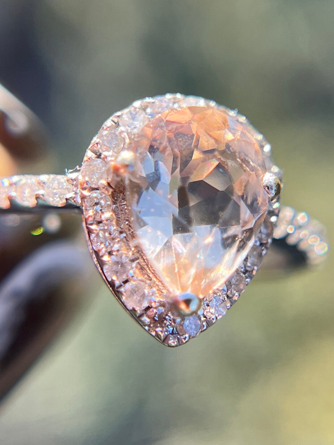 Pear Shaped Morganite Diamond Halo 10k - Etsy