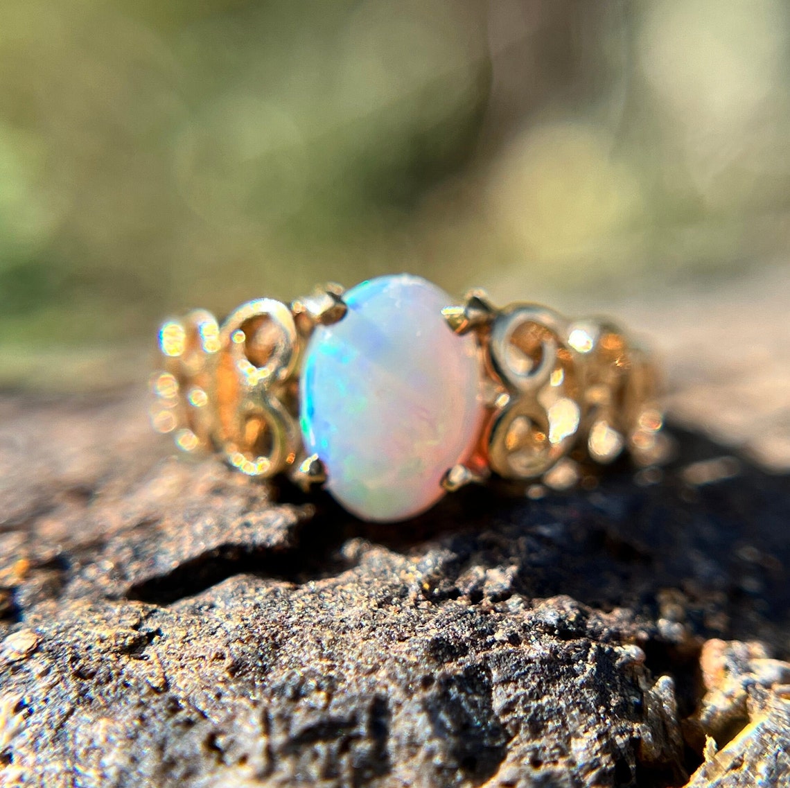 Sweetly Simple Oval Opal Filigree Ring - Etsy