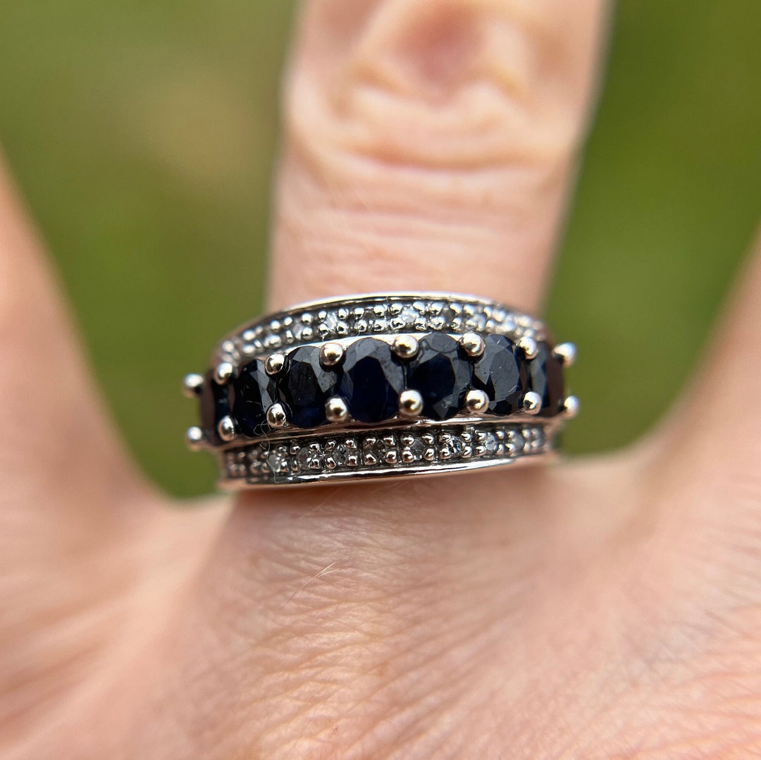 Sapphires and Diamonds Stack Ring 14k WG - Etsy