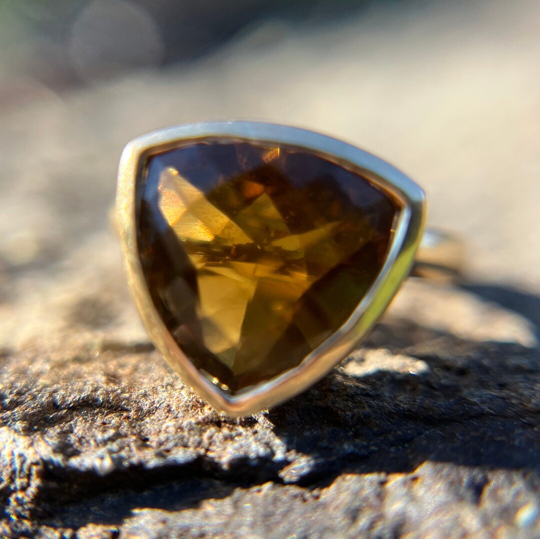 Brown Topaz Checkerboard Facet Triangle 14k Ring - Etsy