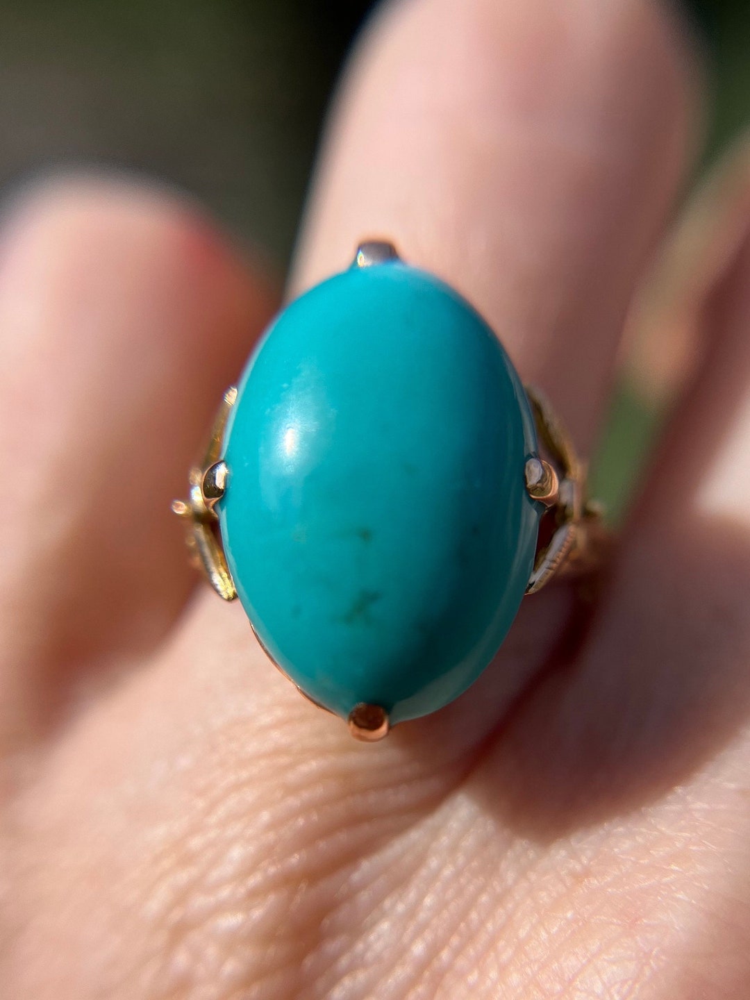 Vintage Turquoise Cabachon 14k Ring - Etsy