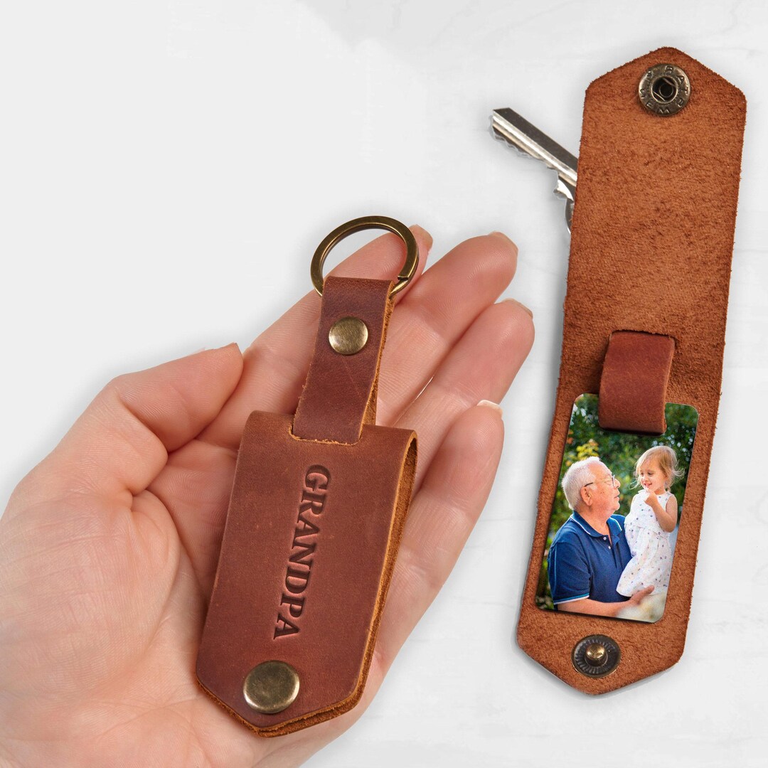 Custom Leather Photo Keychain: Grandpa Gift, Personalized Keepsake - Etsy