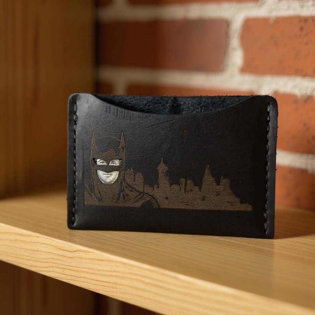 Leather Cardholder Bat ID Bifold Wallet Money Clip Cowl Mask Cutout ...