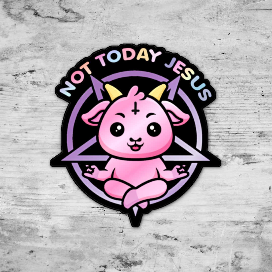 Not Today Jesus Sticker, Cute Baby Baphomet Sticker, Pastel Goth ...