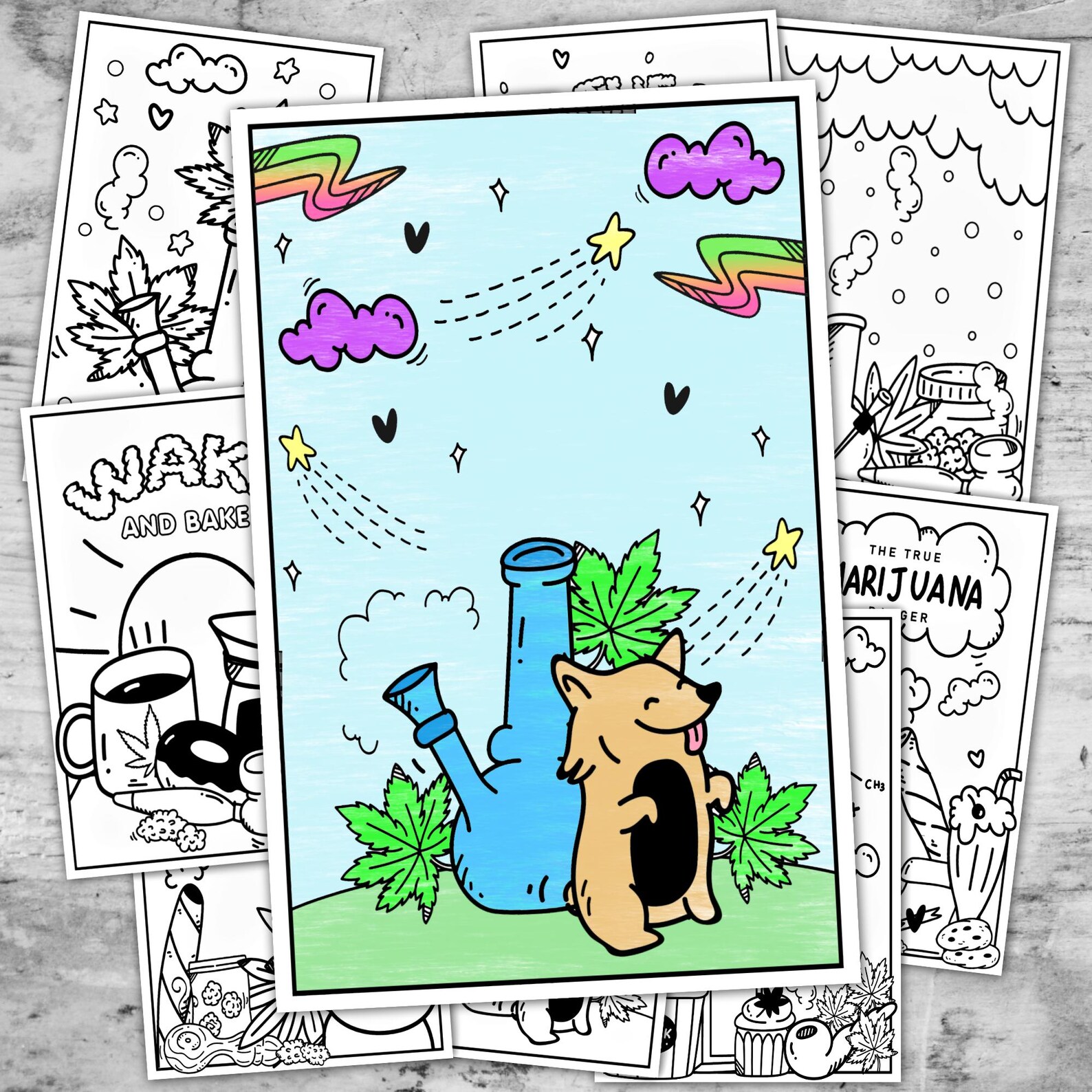 Stoner Coloring Page Set, 420 Adult Coloring Pages, Cannabis Doodle ...