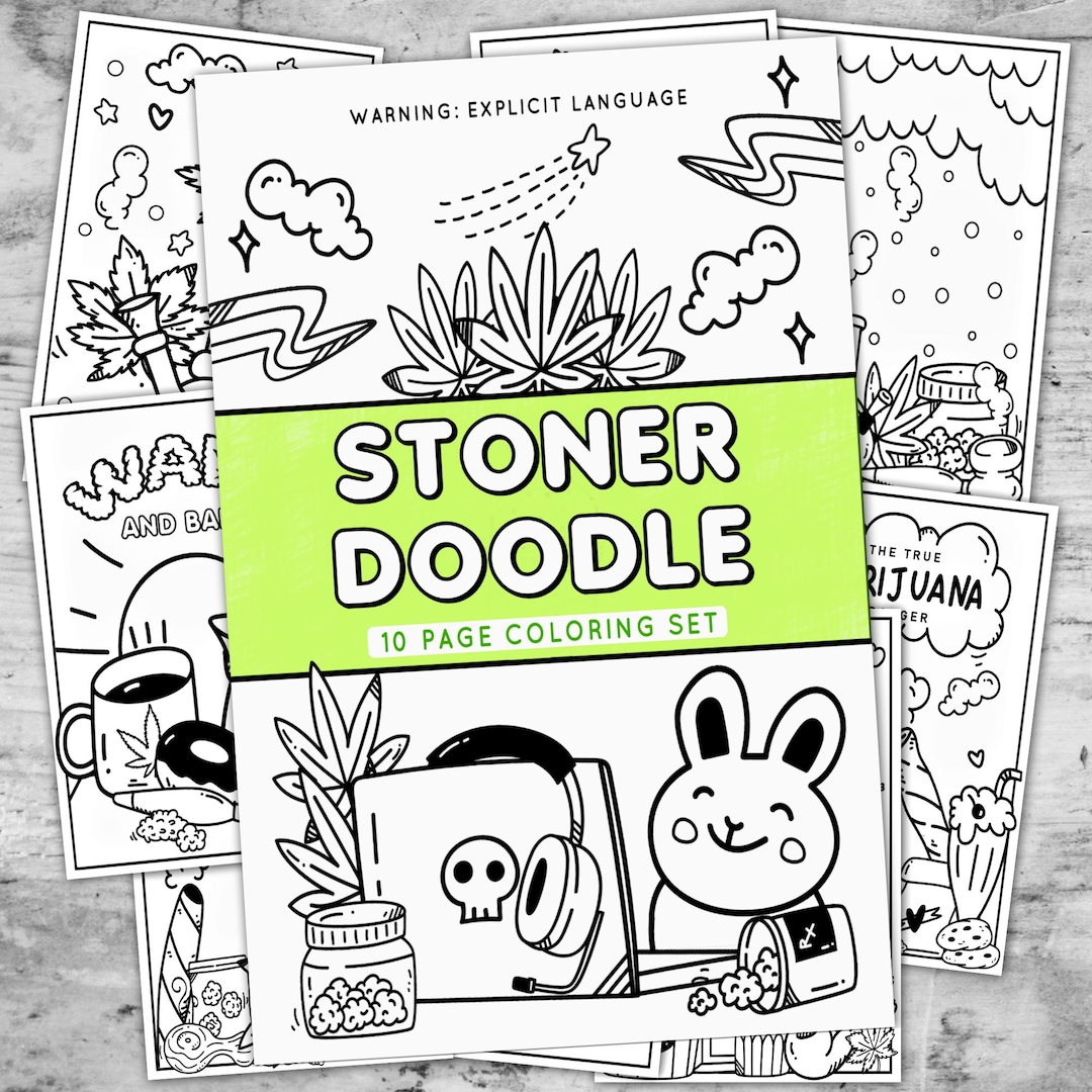 Stoner Coloring Page Set, 420 Adult Coloring Pages, Cannabis Doodle ...