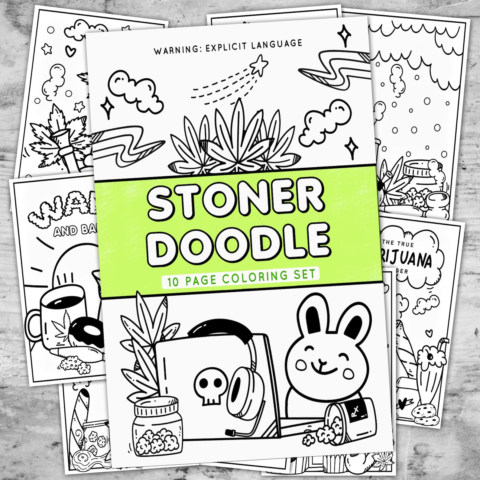 Stoner Coloring Page Set, 420 Adult Coloring Pages, Cannabis Doodle ...