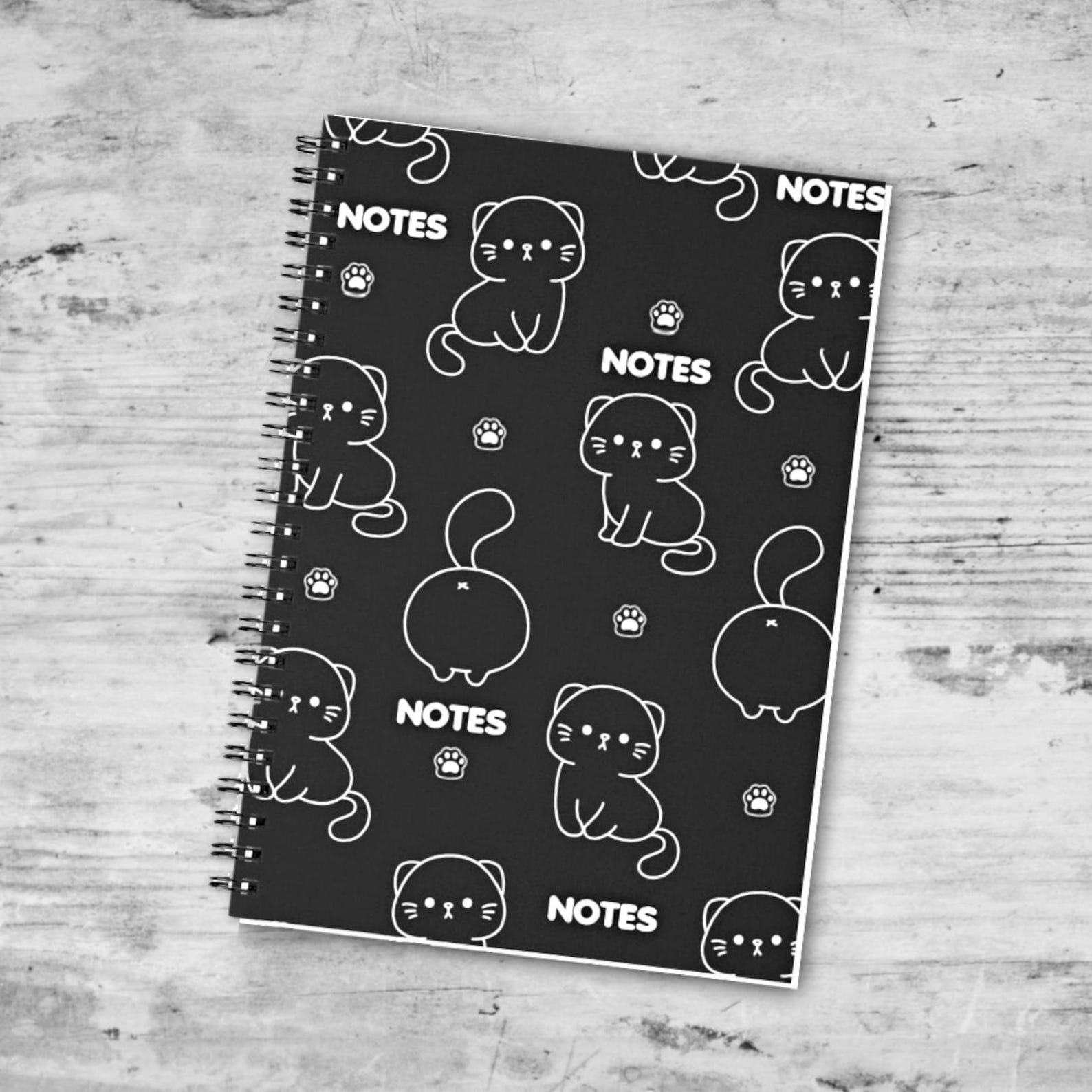 Cute Black Cat Notebook, Kitten Journal, Cute Spiral Bound Lined ...