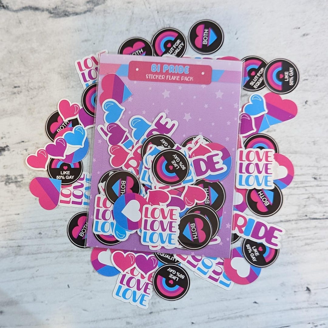 Bi PRIDE Sticker Flakes, Bisexual Stickers, LGBTQ+ Stickers, Queer ...