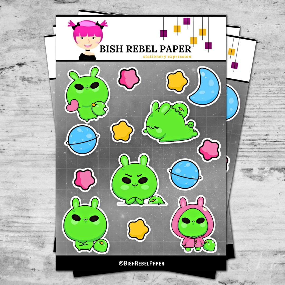 Cute Alien Bunny Sticker Sheet| Kawaii Alien Planner Stickers| Outer ...