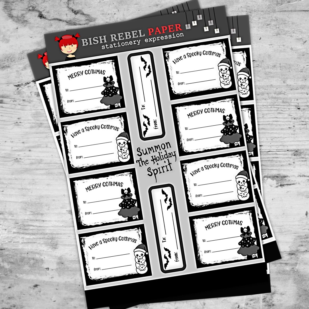 Merry Gothmas Gift Tags, Creepmas Gift Tags, Goth Christmas Stickers ...