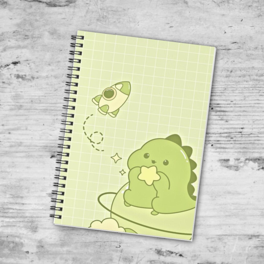 Cute Dino Notebook, Dinosaur Journal, Kawaii Spiral Bound Lined ...