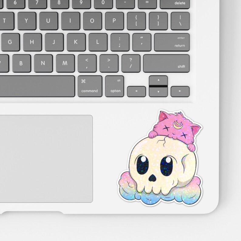 Cute Pastel Goth Sticker, Kawaii Goth Kitten Sticker, Cat and Skull ...