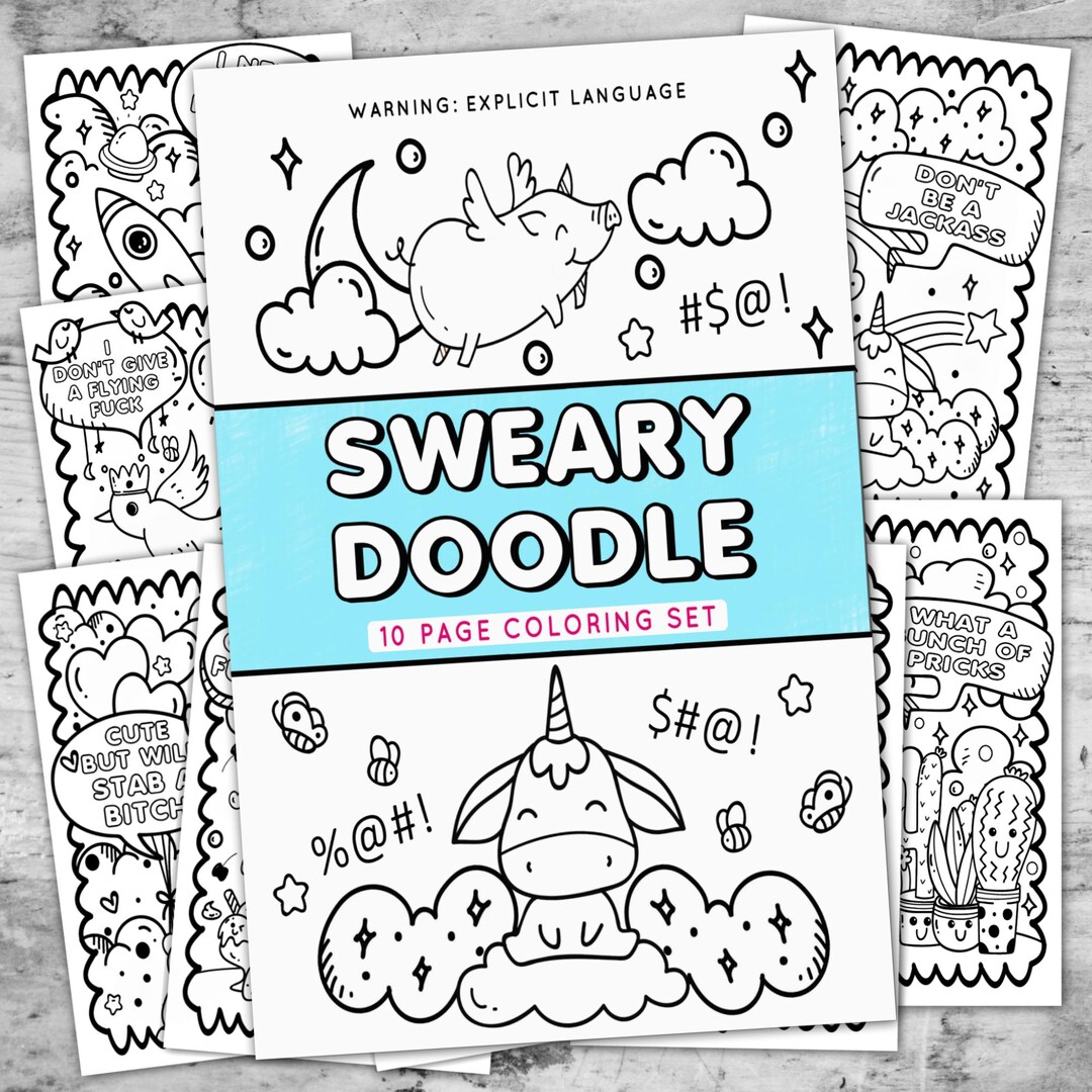 Swearing Coloring Page Set, Funny Adult Coloring Pages, Cute Doodle ...