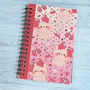 Cute Cherry Teddy Bear Glitter Notebook, Kawaii Journal, Cute Spiral ...