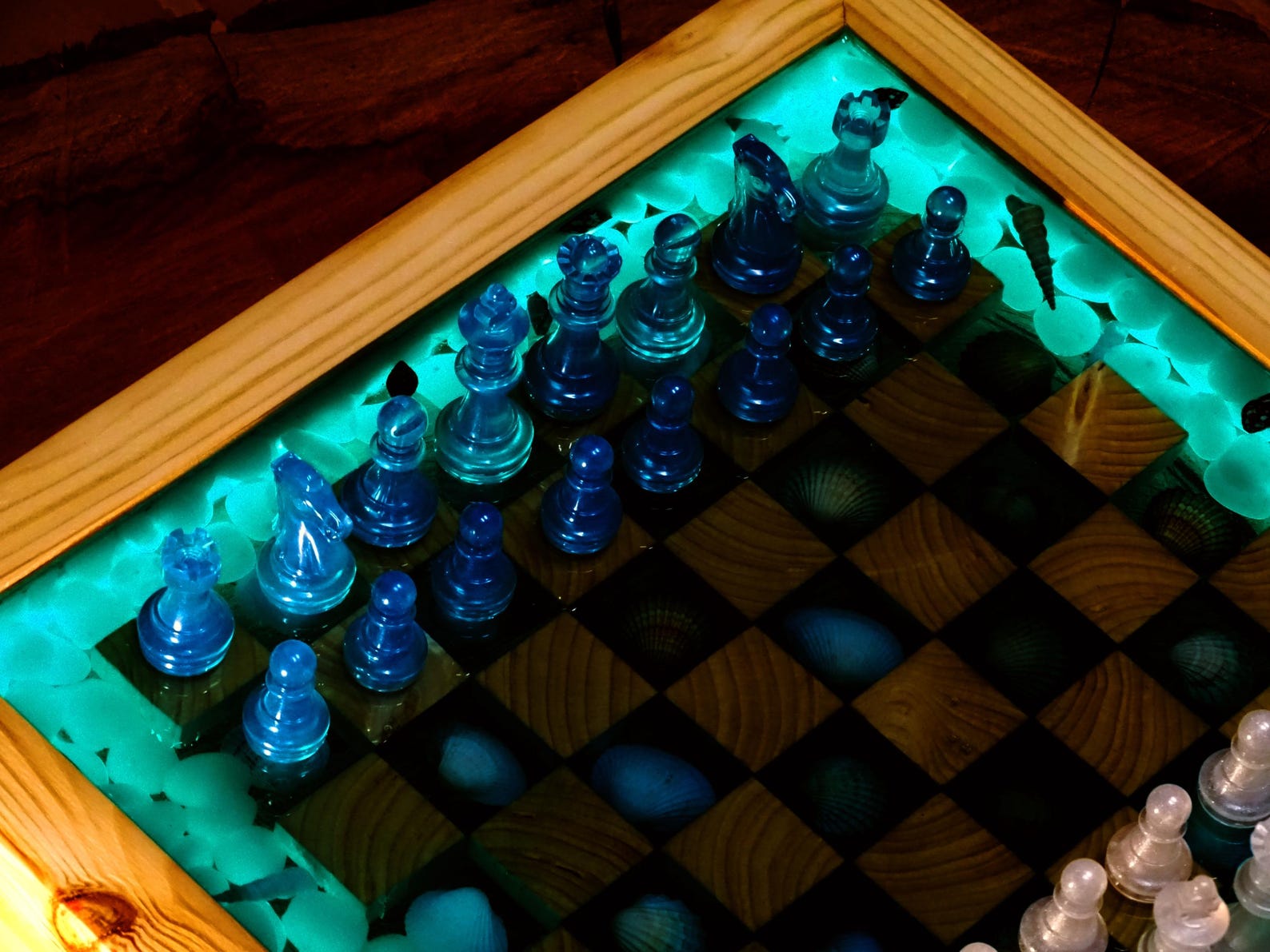 Chess Board, Handmade, Board Game, Decorative, RGB Lighting, Resin ...