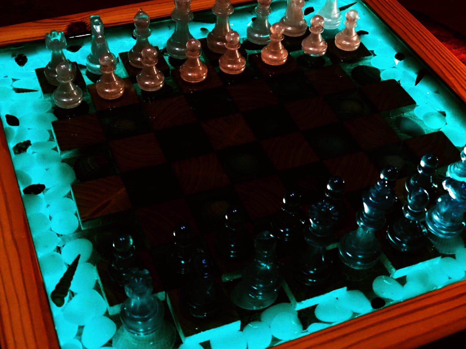 Chess Board, Handmade, Board Game, Decorative, RGB Lighting, Resin ...