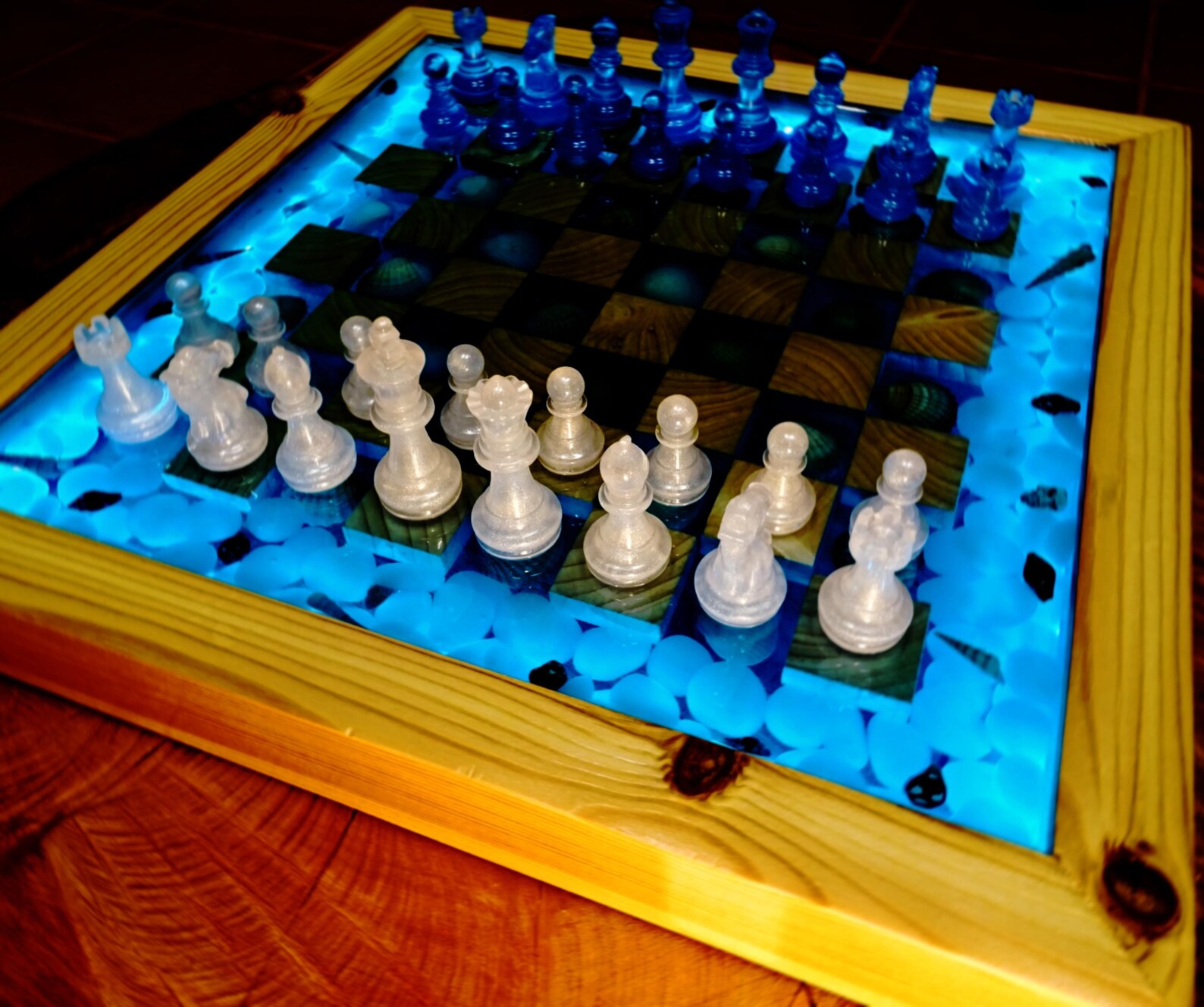 Chess Board, Handmade, Board Game, Decorative, RGB Lighting, Resin ...