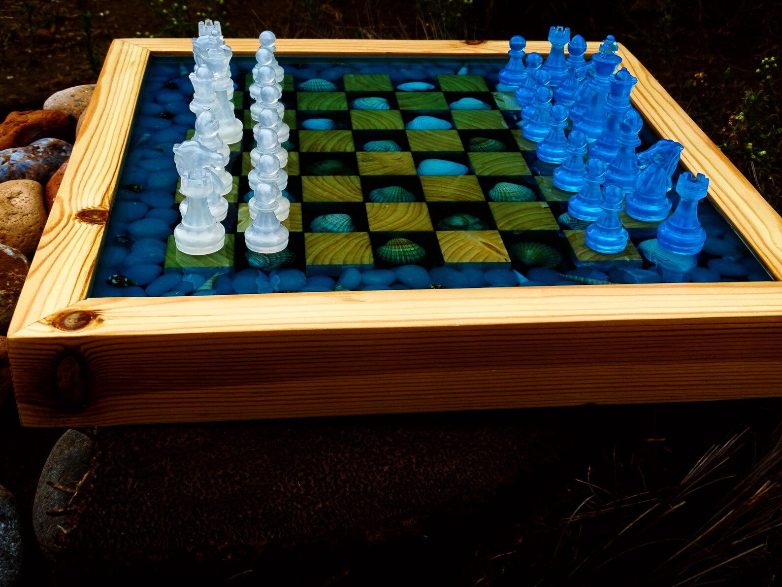 Chess Board, Handmade, Board Game, Decorative, RGB Lighting, Resin ...
