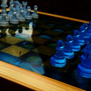 Chess Board, Handmade, Board Game, Decorative, RGB Lighting, Resin ...
