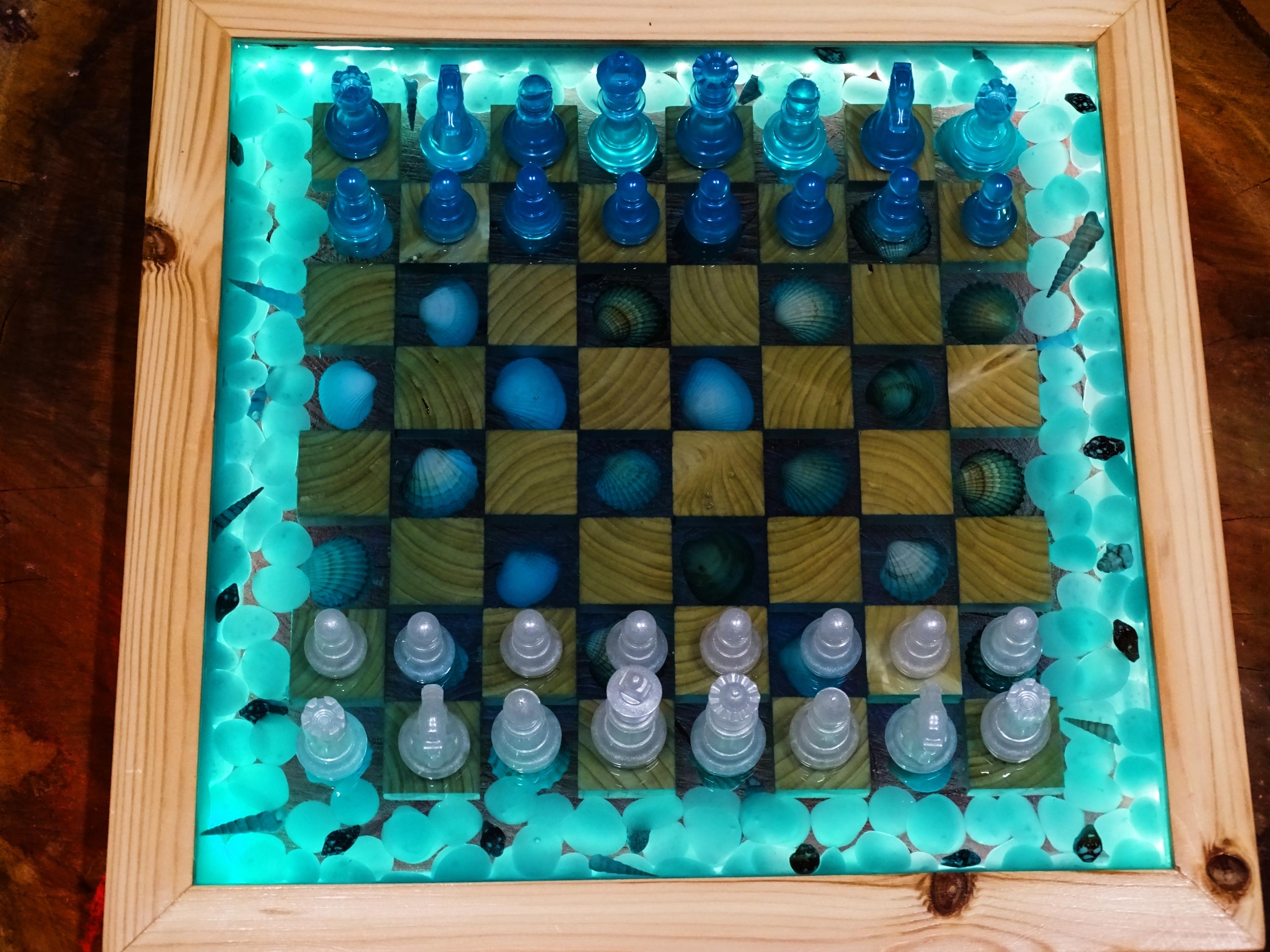 Chess Board, Handmade, Board Game, Decorative, RGB Lighting, Resin ...