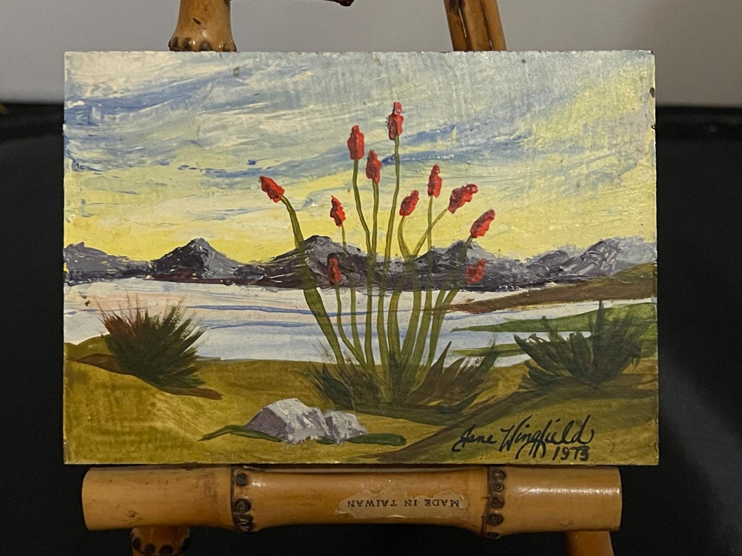 Vintage Arizona Desert Flower Oil Painting by Jane Wingfield (5x3.5 ...
