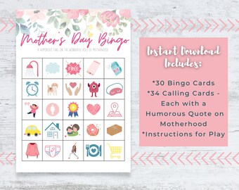 Mother's Day Bingo Printable Mother's Day Game Mom Bingo Mother's Day ...