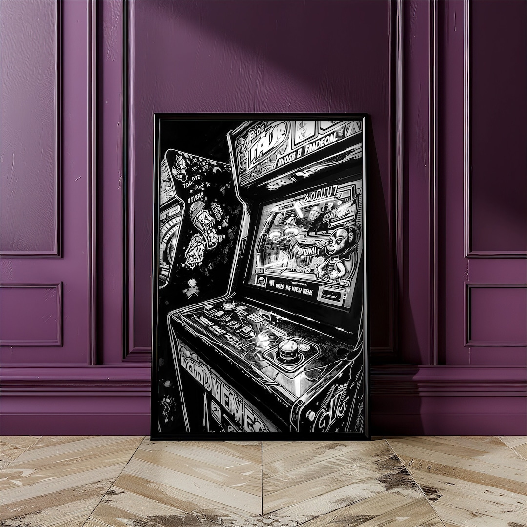 Arcade Machine Poster Black and White Wall Art High Quality Matte Paper ...