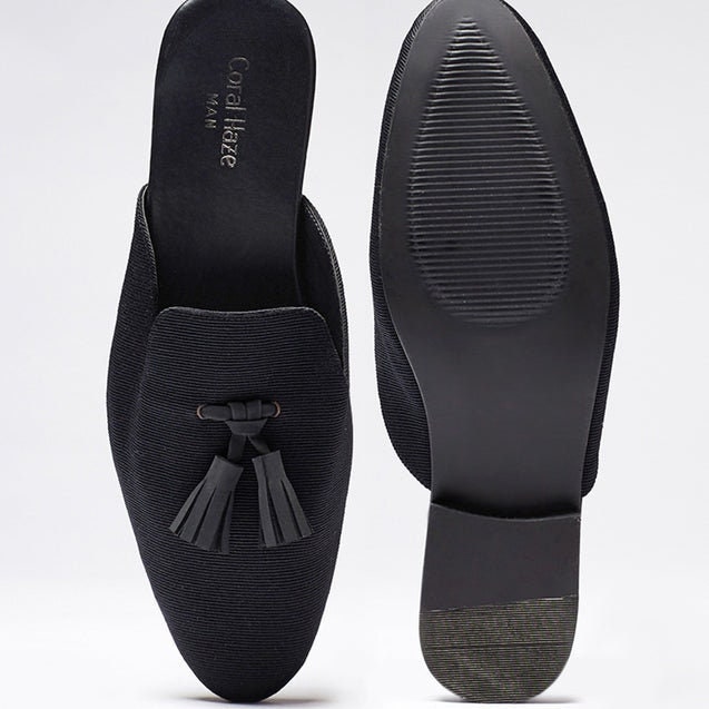 Jet Black, Jacquard Mules Men's Jutti | Handmade Genuine Leather Mules ...
