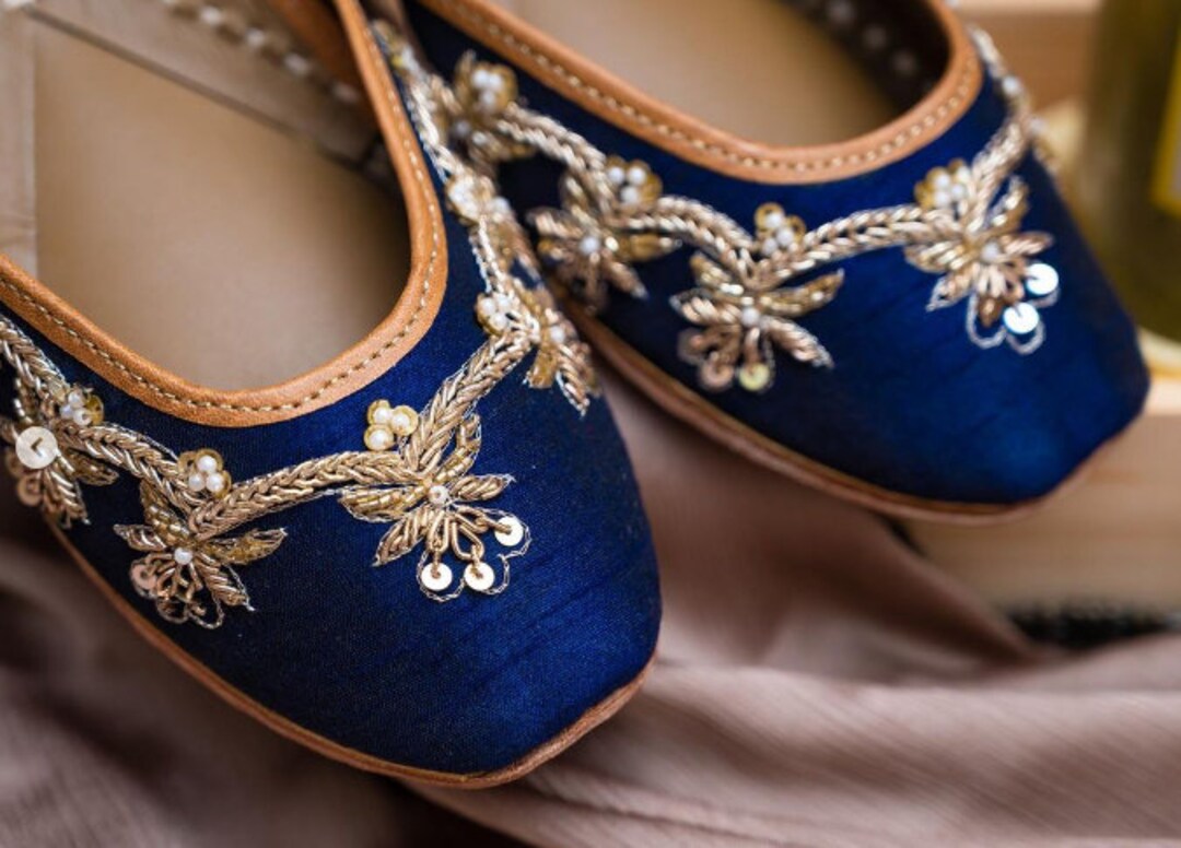 Sapphire/ Royal Blue Silk Base Juttis - Handmade Genuine Leather ...