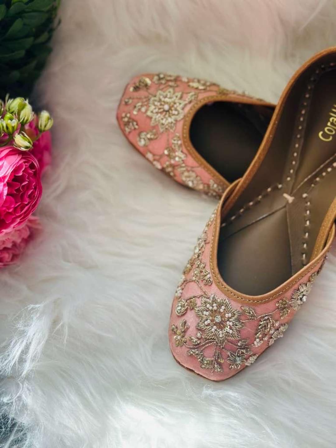 Baby Pink/ Pastel Pink Dupion Silk Base Juttis - Handmade Genuine ...