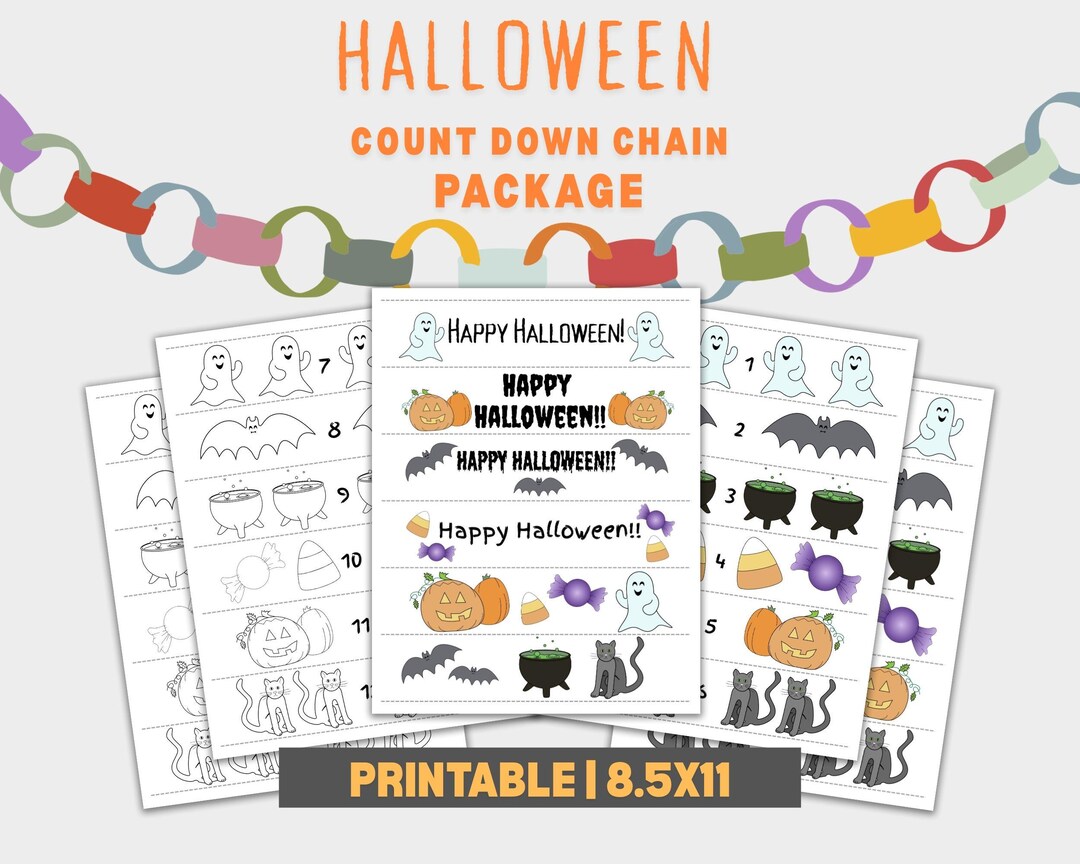 Halloween Countdown Paper Chain Calendar Color and Coloring Package for ...