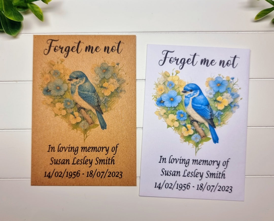 50 Personalised Forget Me Not Seed Packets Envelopes | Funeral Seed ...
